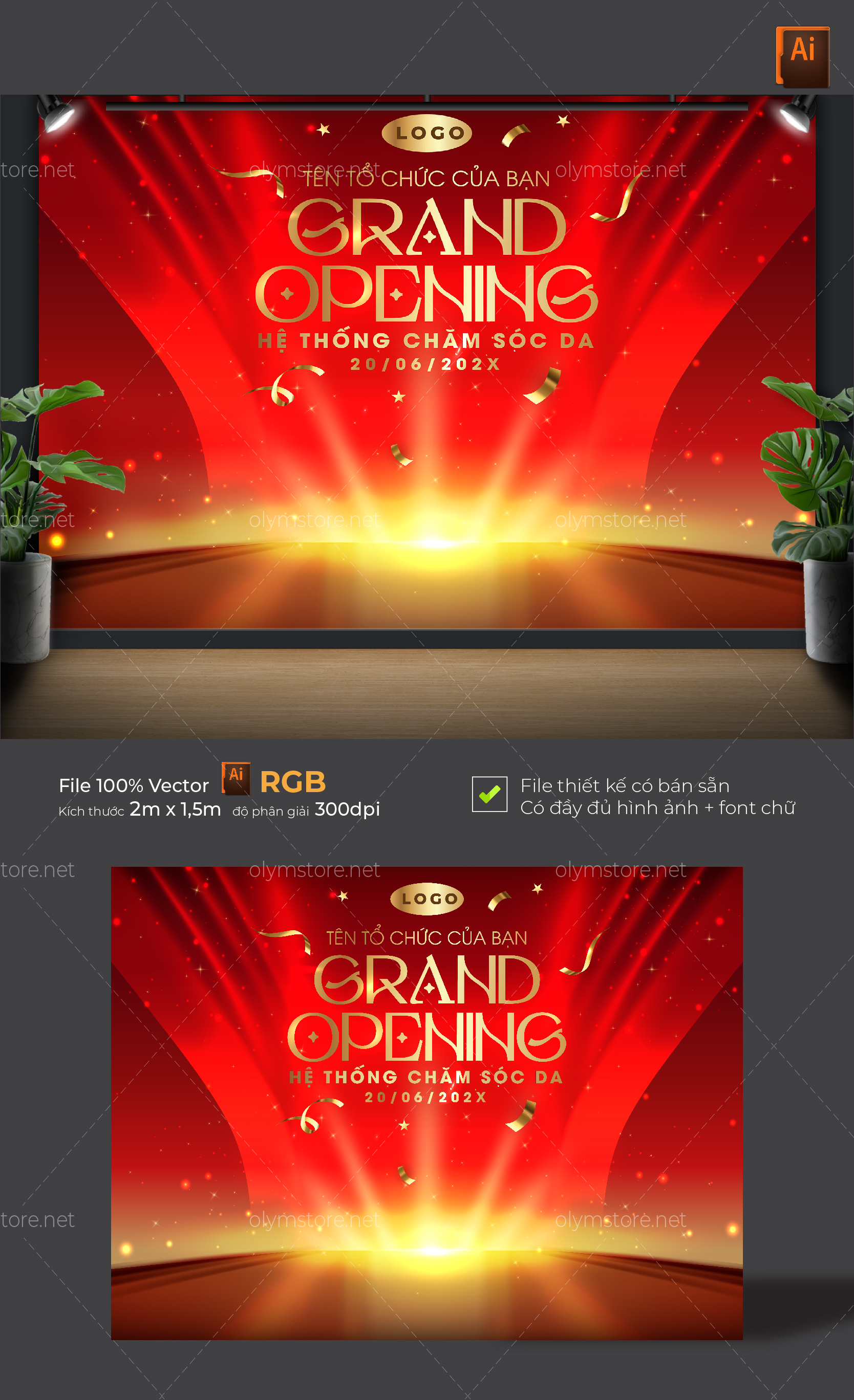 backdrop grand opening màu đỏ sang trọng