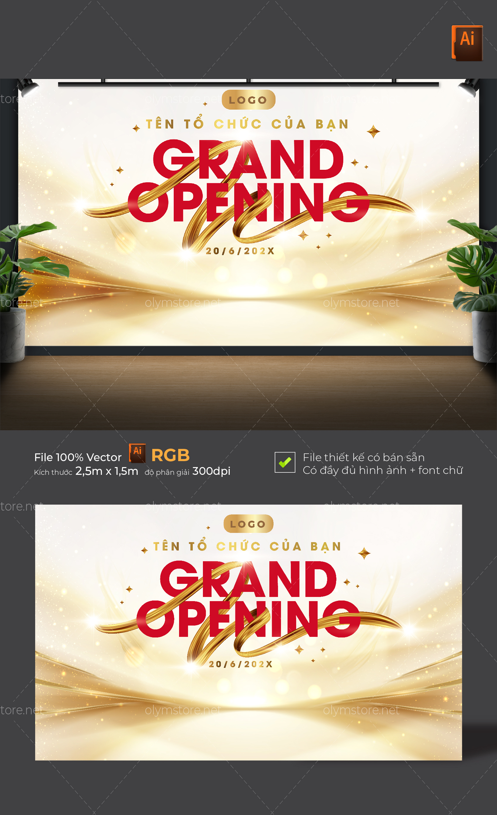 backdrop grand opening cách điệu từ dải màu vàng gold