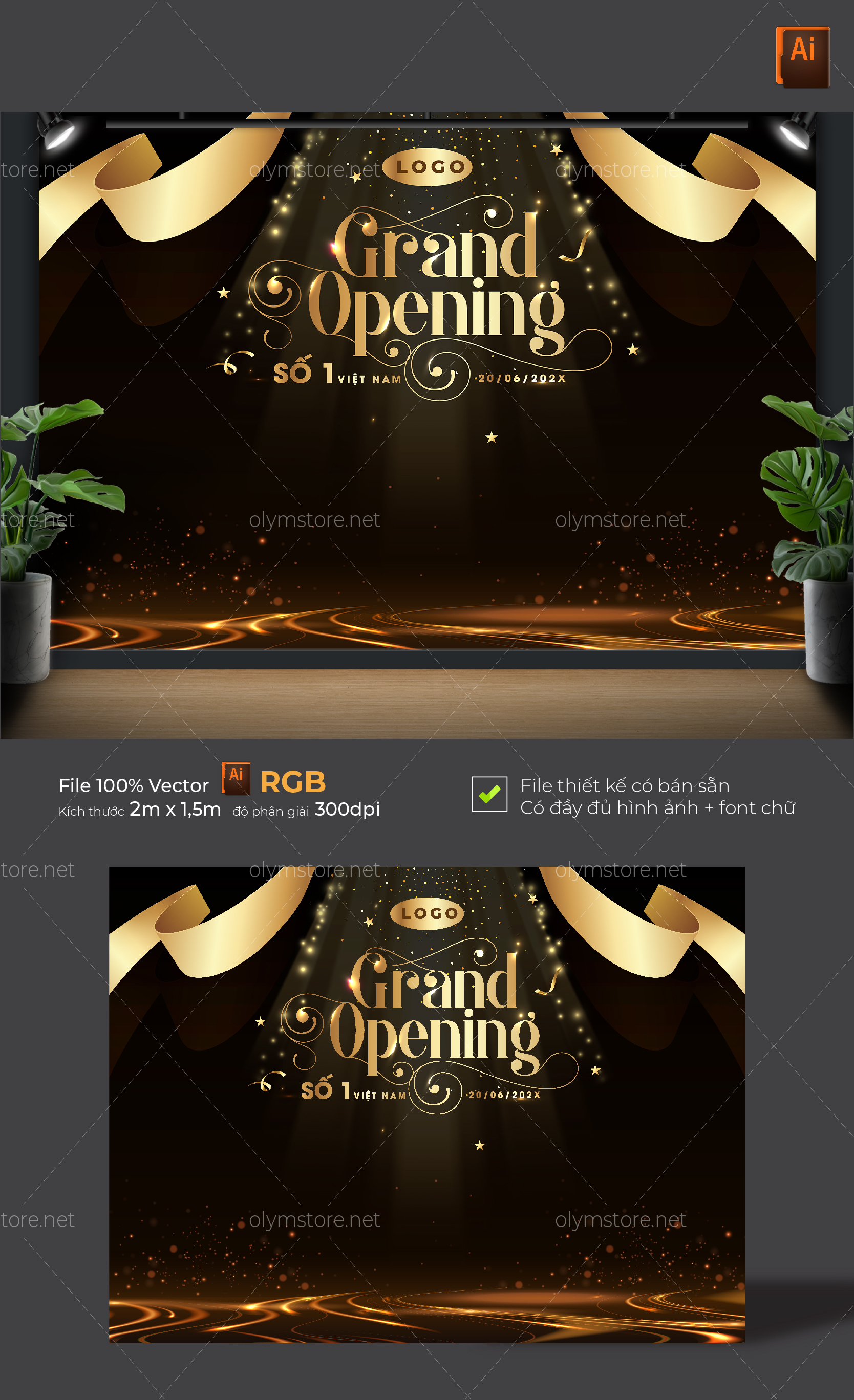 backdrop grand opening vàng gold lấp lánh
