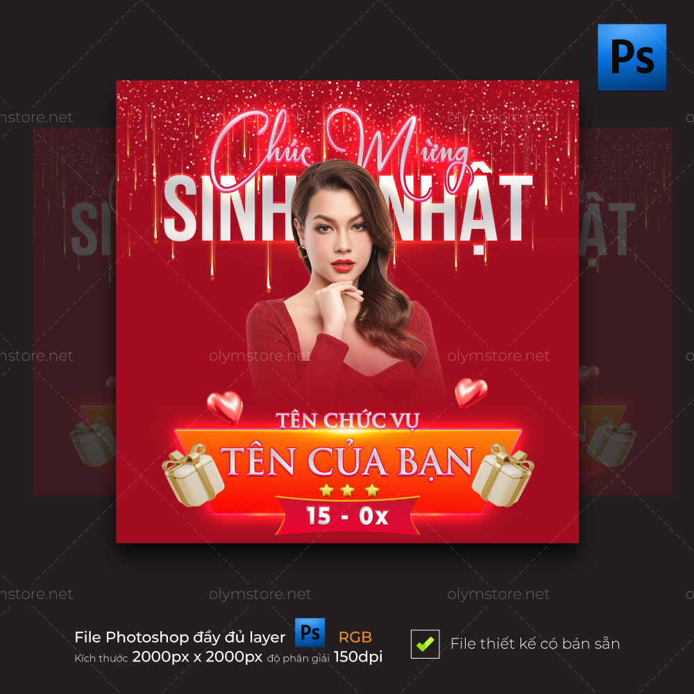 Banner sinh nhật hệ thống màu vàng gold