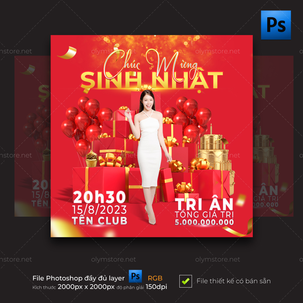 Banner sinh nhật hệ thống màu vàng gold
