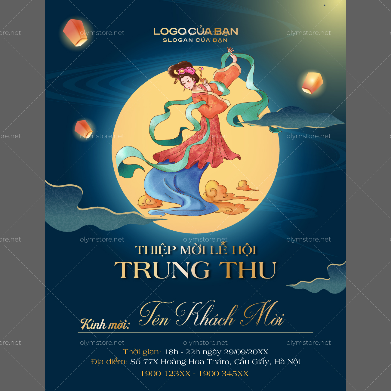 Thư mời trung thu sang trọng màu xanh