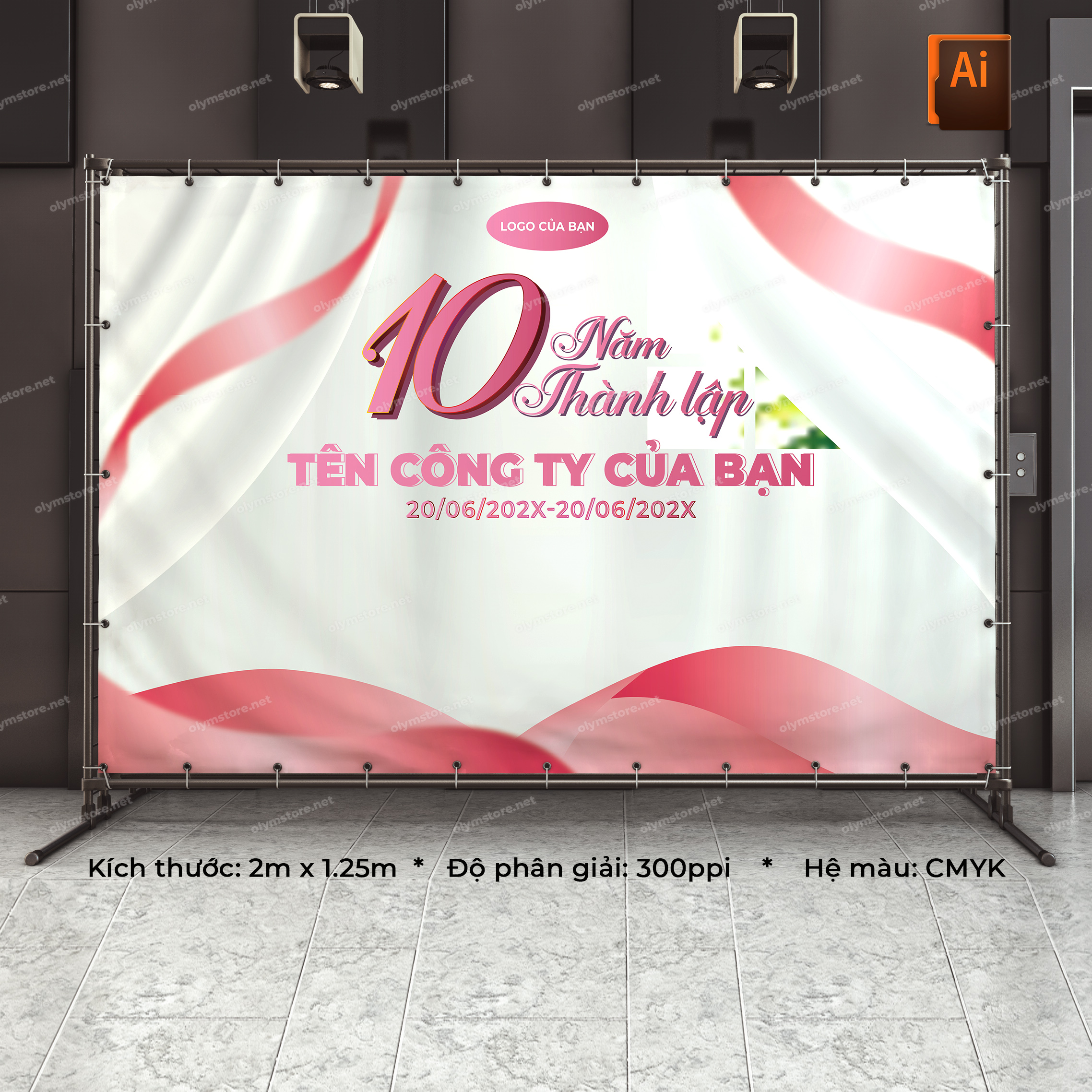 Backdrop 10 năm thành lập phong cách tối giản