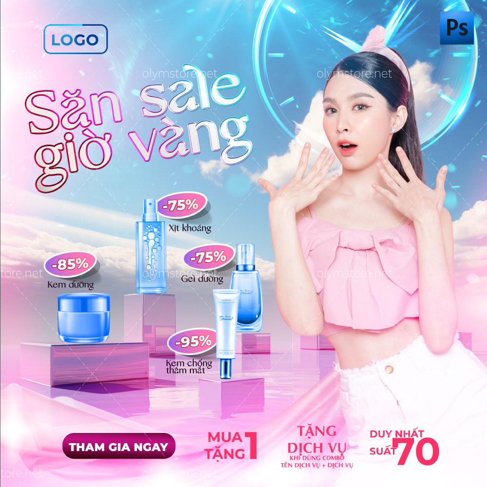 Banner mỹ phẩm giảm giá phong cách độc đáo