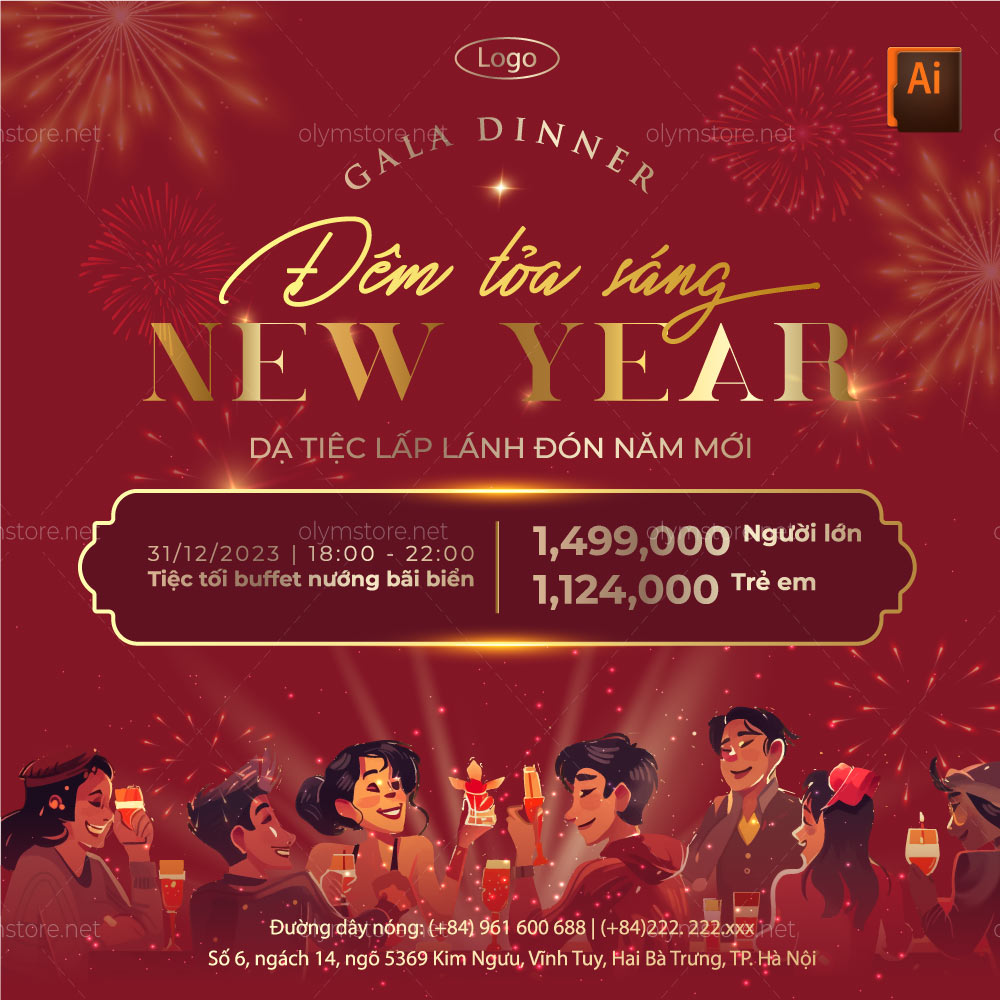 Banner chúc tết lĩnh vực làm đẹp có pháo hoa