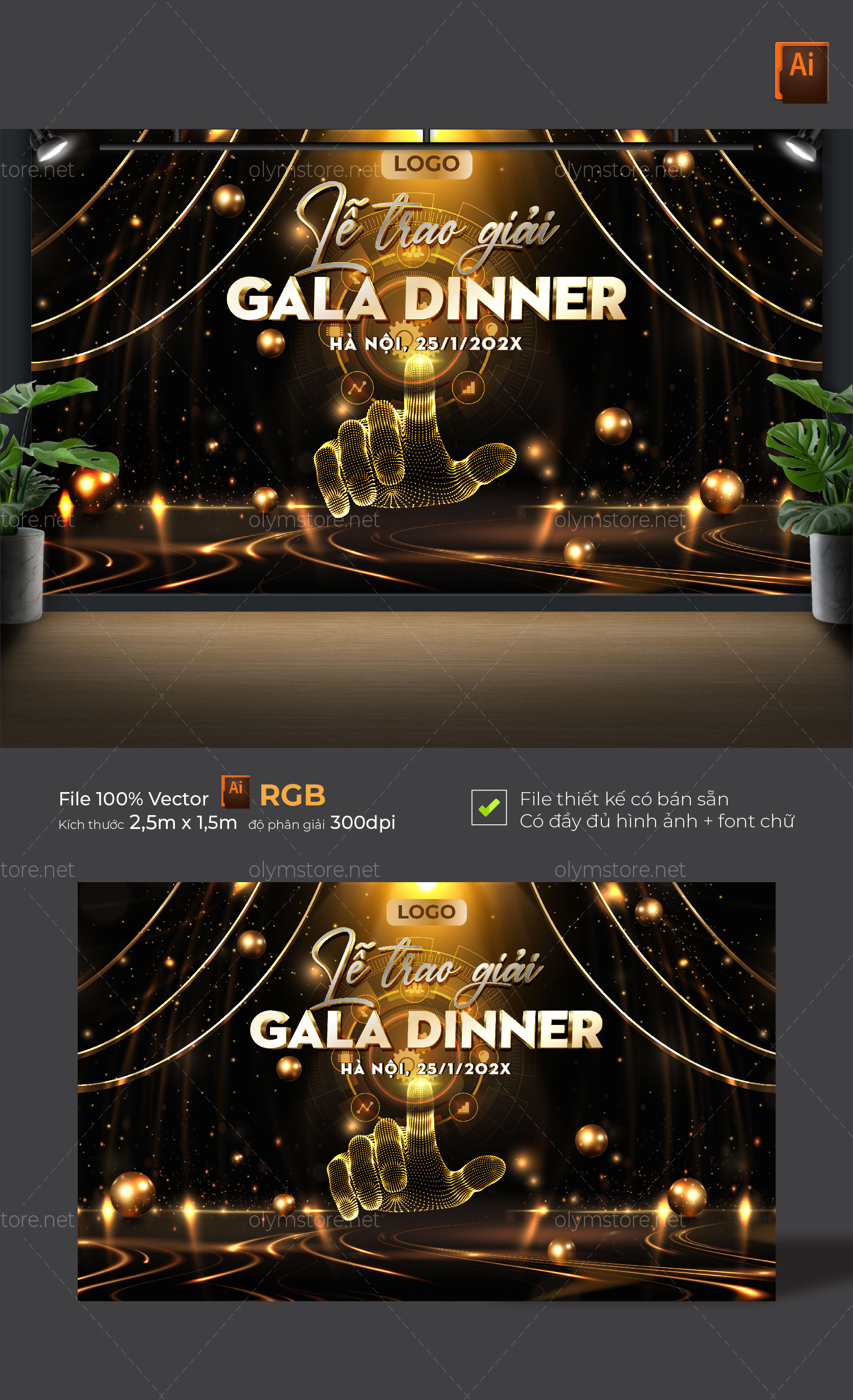 Backdrop gala dinner ngành công nghệ màu đen