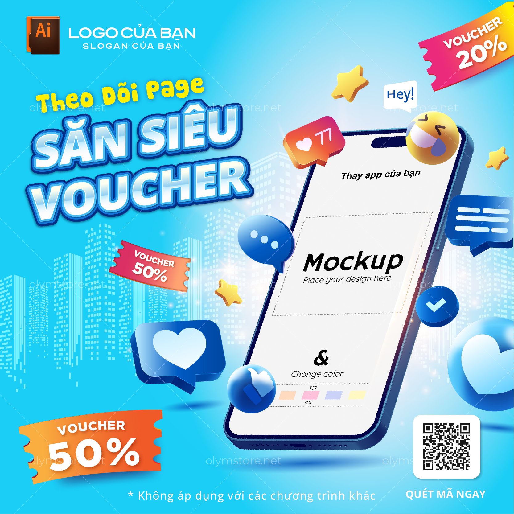 Banner màn hình app điện thoại với nhiều biểu tượng cảm xúc