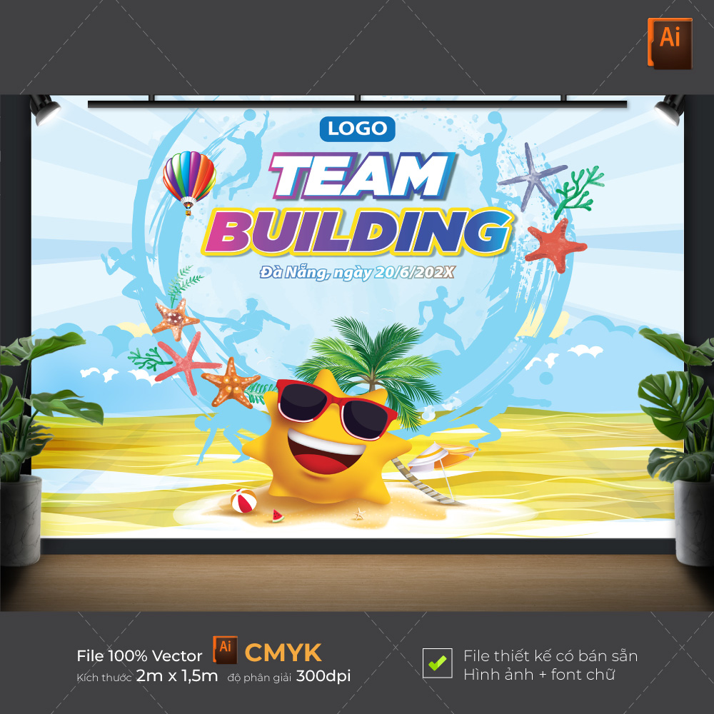 Backdrop team building lễ hội âm nhạc DJ ở bãi biển